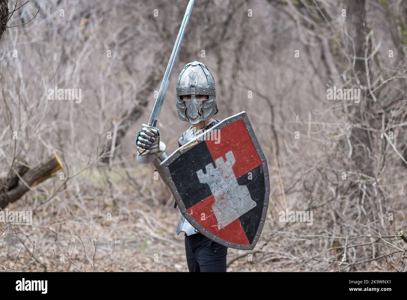 Noble guerrier. Portrait d'un guerrier ou chevalier médéival en armure ...