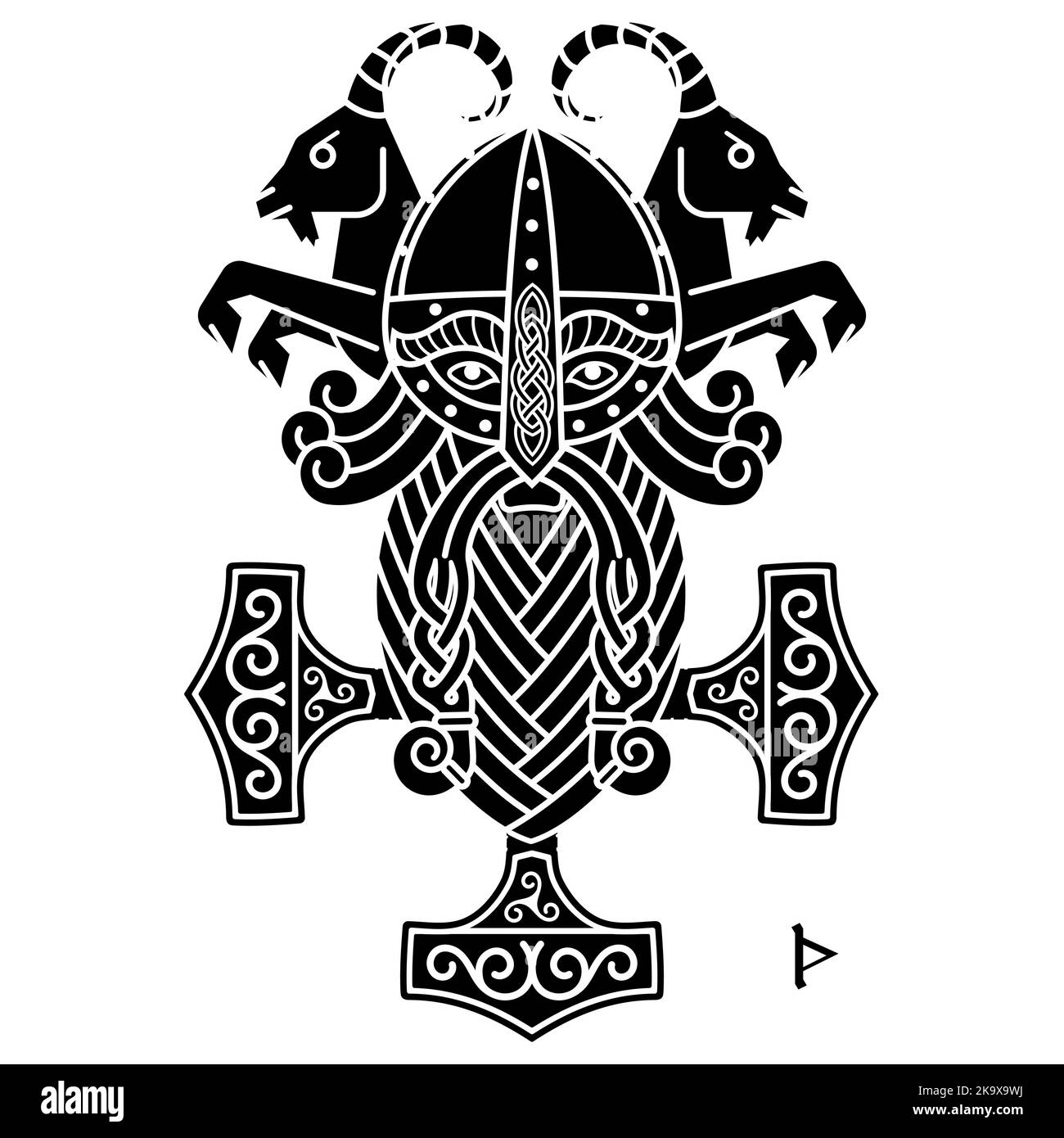 L'ancien Dieu scandinave Thor et le Hammer Mjolnir Image Vectorielle ...