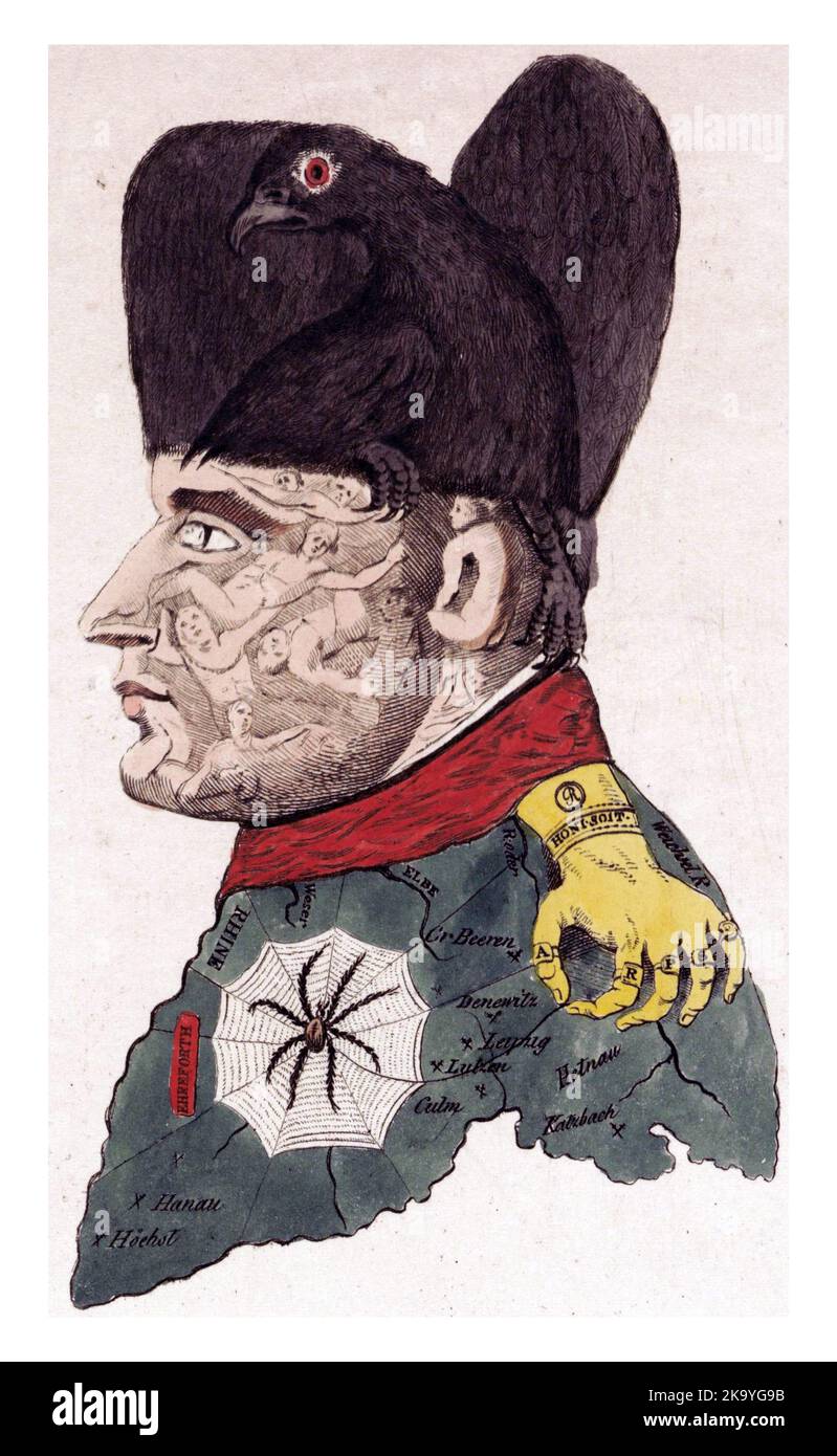 Caricature de Napoléon de 1813 avec son visage composé des cadavres de ...