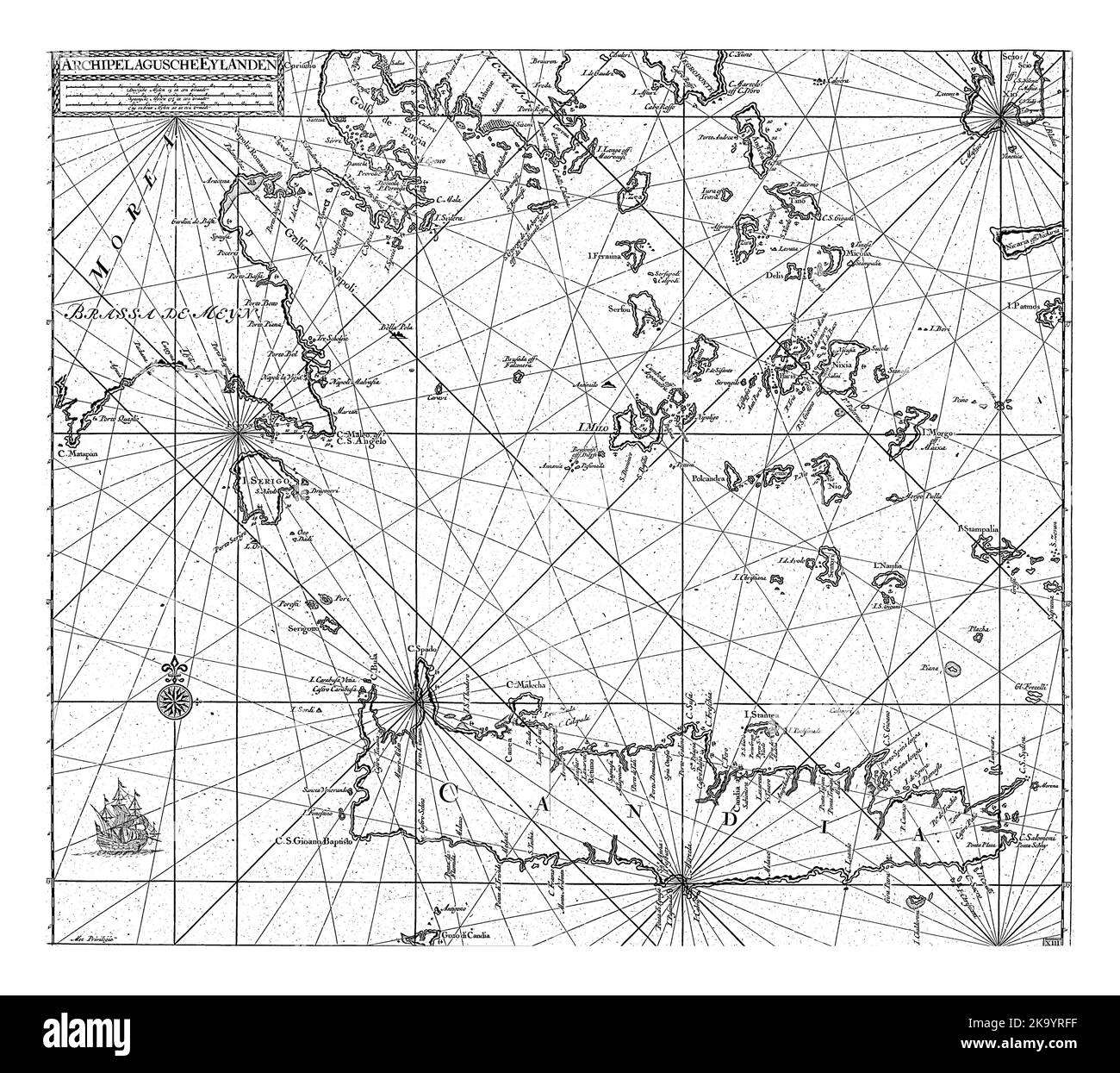 Antique map of crete Banque d'images noir et blanc - Alamy