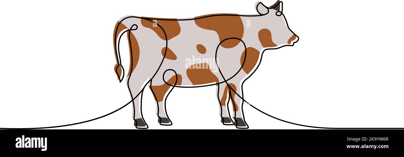 Dessin continu couleur une ligne de vache. Symbole Bull. Illustration d ... Dessin continu couleur une ligne de vache. Symbole Bull. Illustration d ...