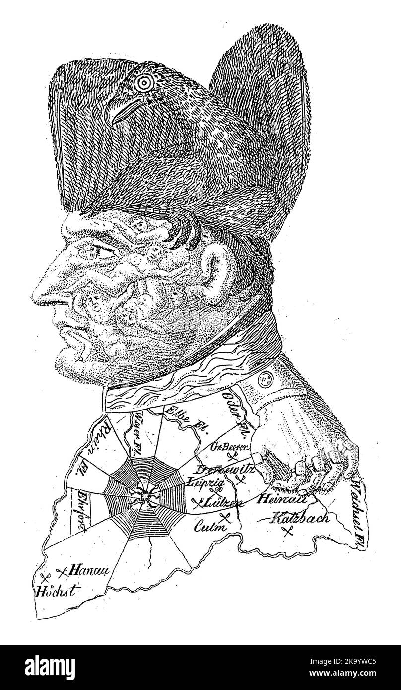 Caricature de Napoléon de 1813 avec son visage composé des cadavres de ...