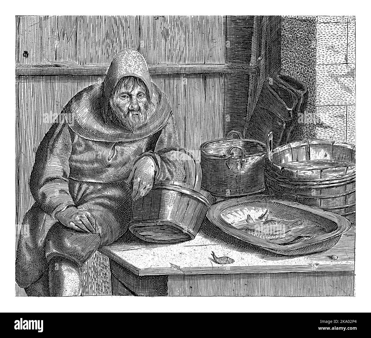 Vieux poissonnier Banque d'images noir et blanc - Alamy