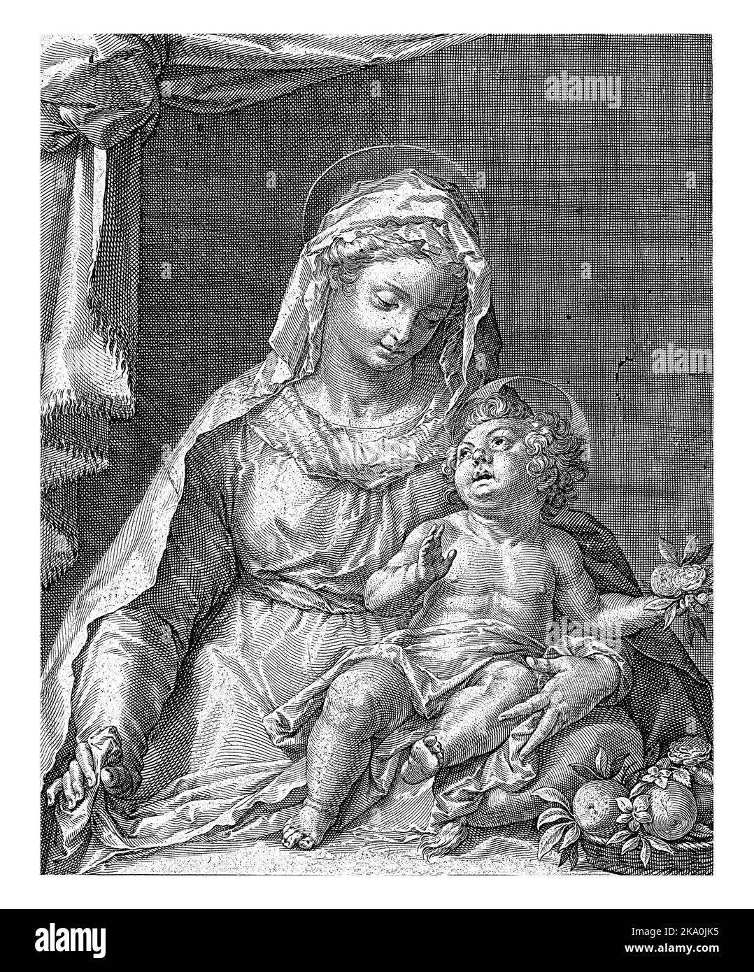 La Vierge Marie avec l'enfant Christ dans ses bras. Dans les mains de l ...