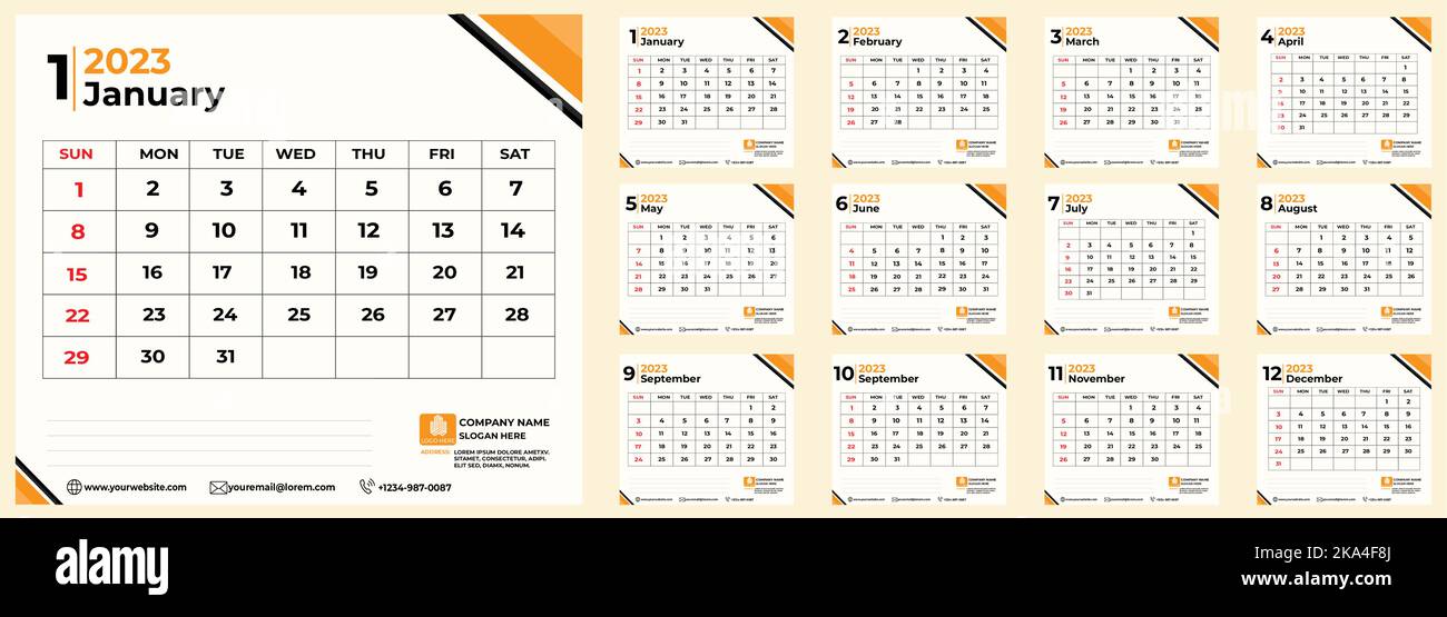 Calendrier annuel 2023 ensemble, tout en un, la semaine commence à ...