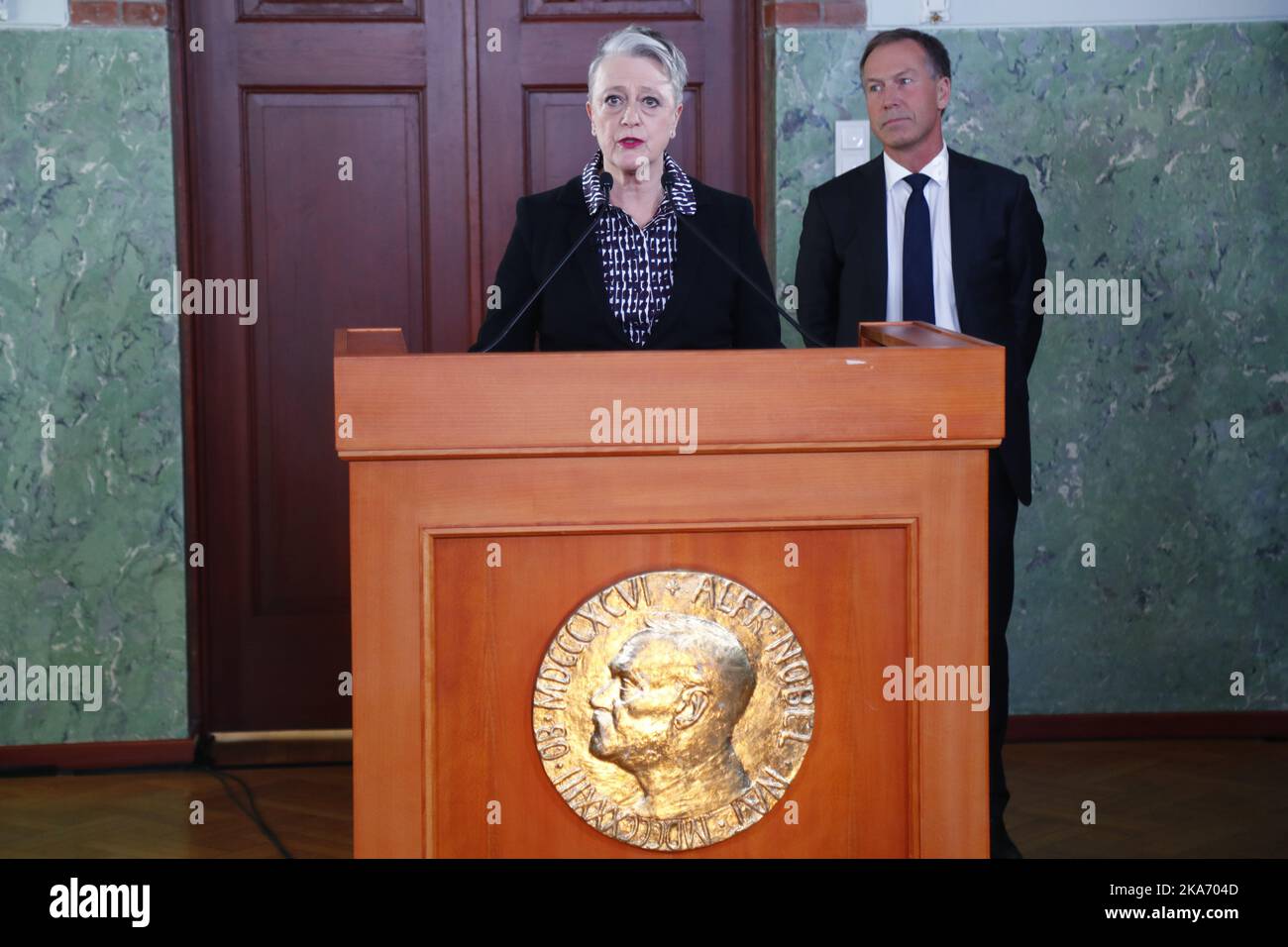 Oslo 20171006. Berit Reiss-Andersen, président du Comité Nobel ...