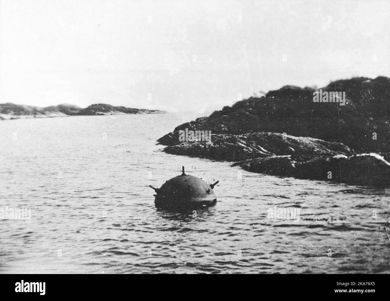 FRA krigen i Norge 1940-45. En hornmine er drevet i Land PÃ¥ norskekysten. WW2 - Norvège. Une ...