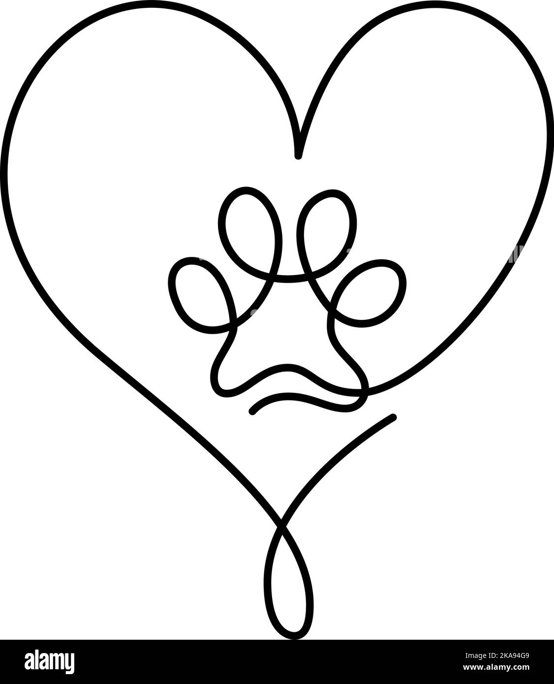 Coeur avec patte de chat ou de chien en continu un dessin de ligne logo ...