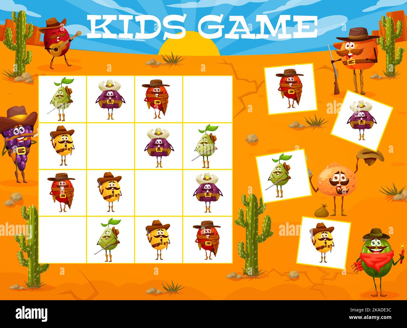 Sudoku jeu pour enfants de personnages de cow-boy, ranger et bandit ...