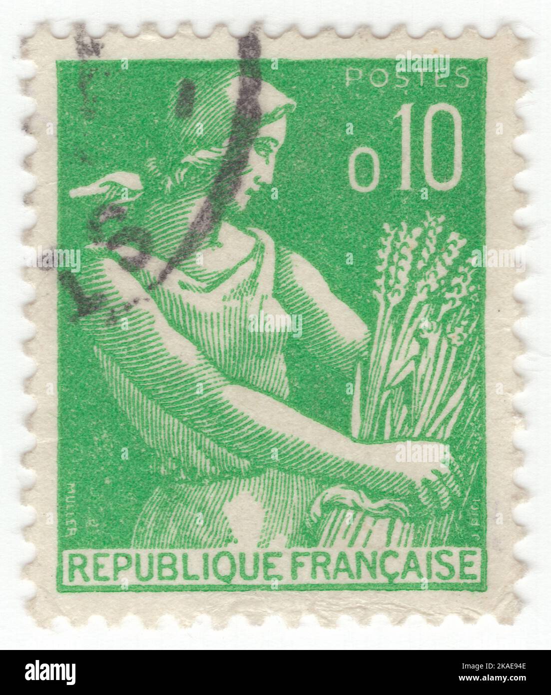 FRANCE - 1960: Timbre-poste vert vif de 10 centimes représentant une ...