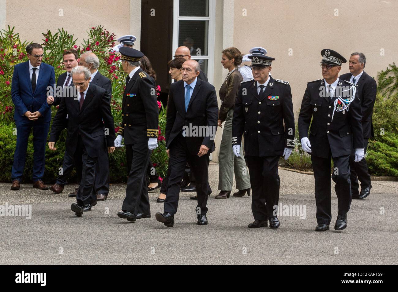 Henri Michel Comet (L), Gérard Collomb (C-L), Jean Marc Falcone (C-R ...