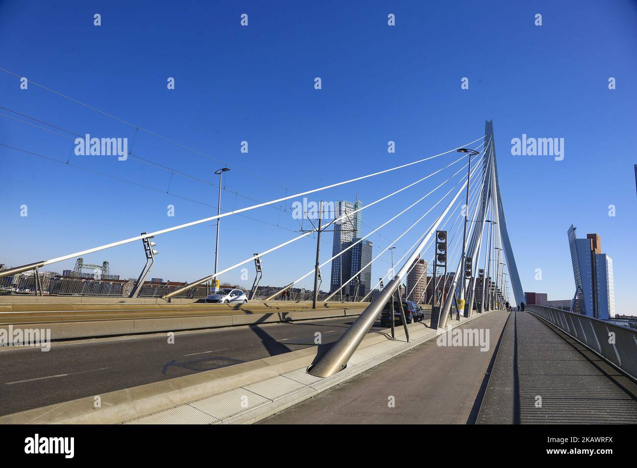 Erasmusbrug ou le pont Erasmus à Rotterdam, pays-Bas, le 25 février ...