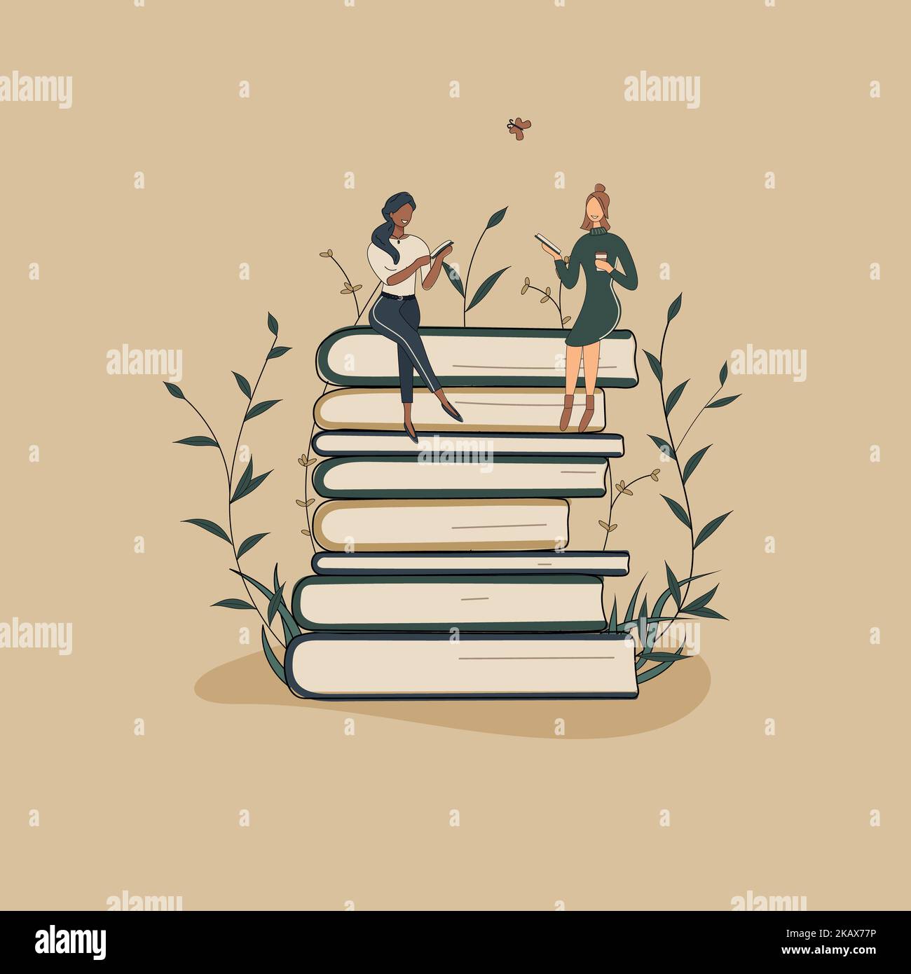 Femme Assise Sur Une Pile De Livres Banque De Photographies Et Dimages