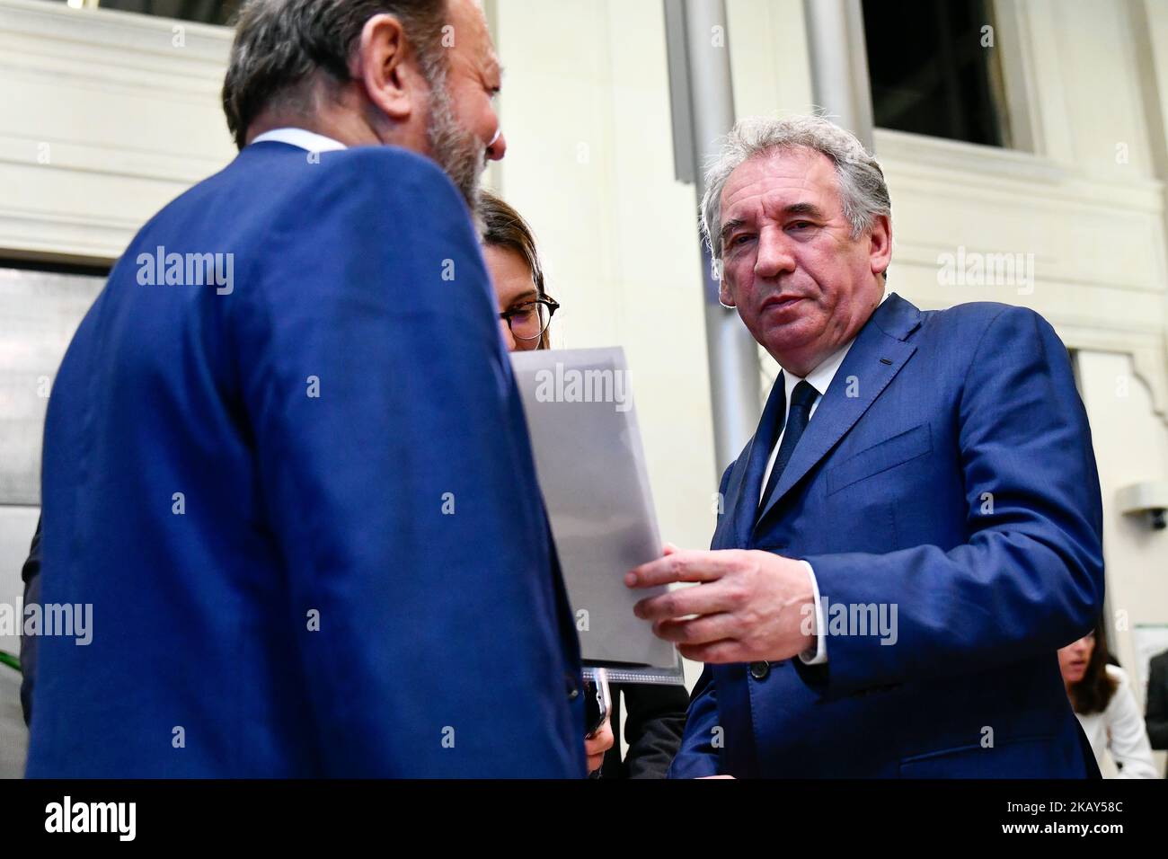 François Bayrou, président du parti centriste du modem, assiste à la ...