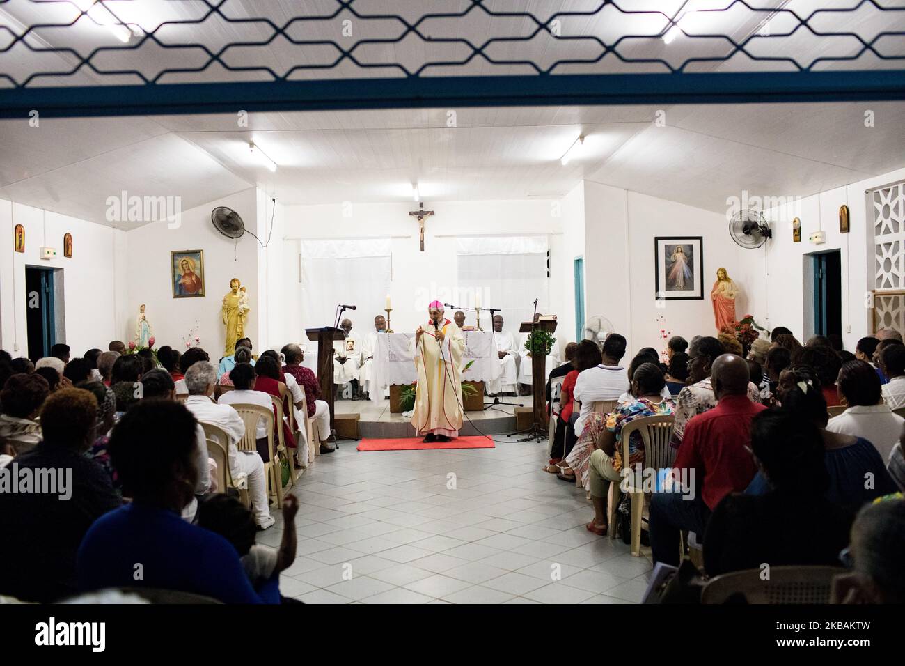 Cayenne, France, le 8 juillet 2019. Monseigneur Emmanuel Lafont, eveque ...
