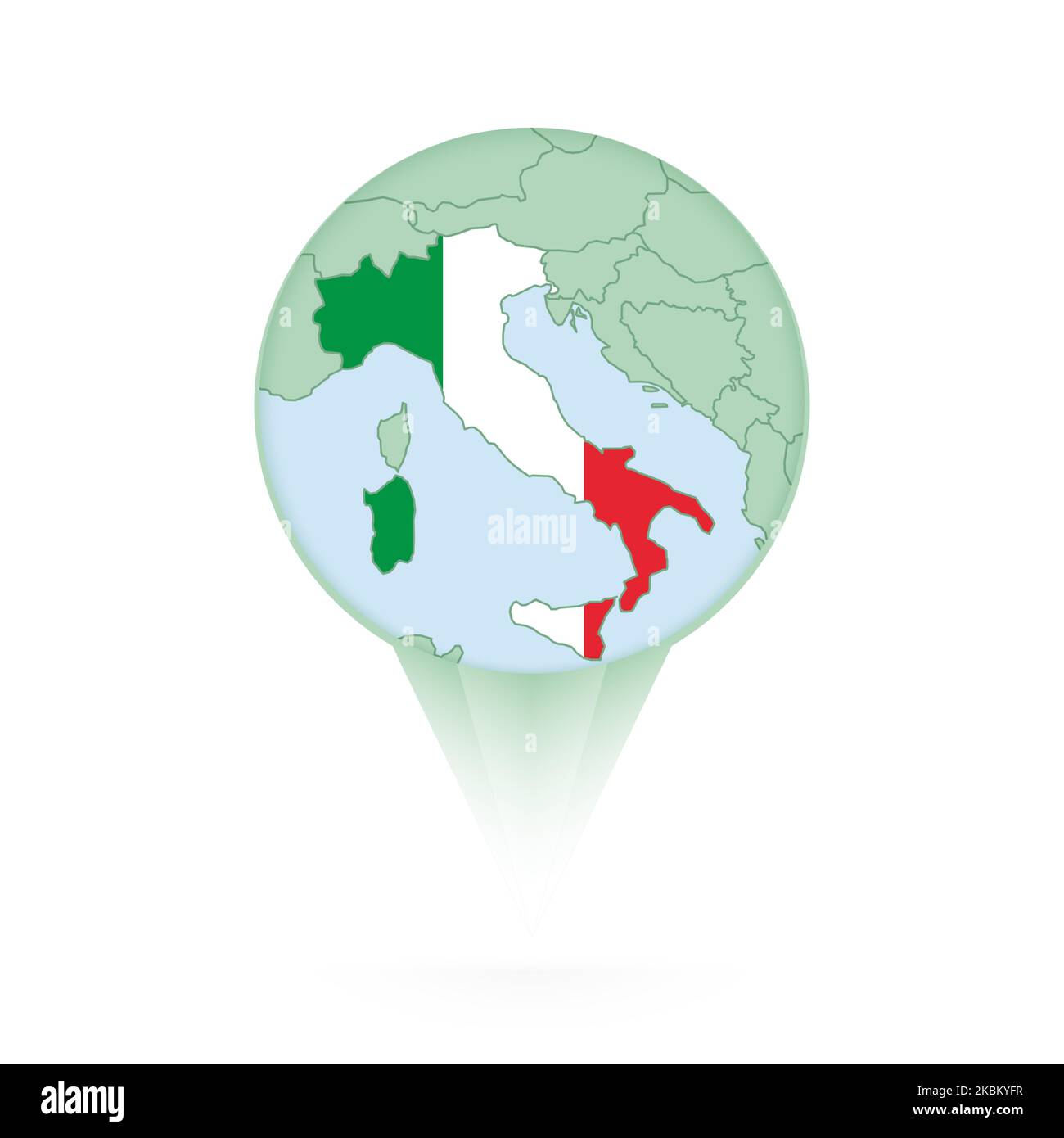 Carte de l'Italie, icône d'emplacement élégante avec carte et drapeau ...