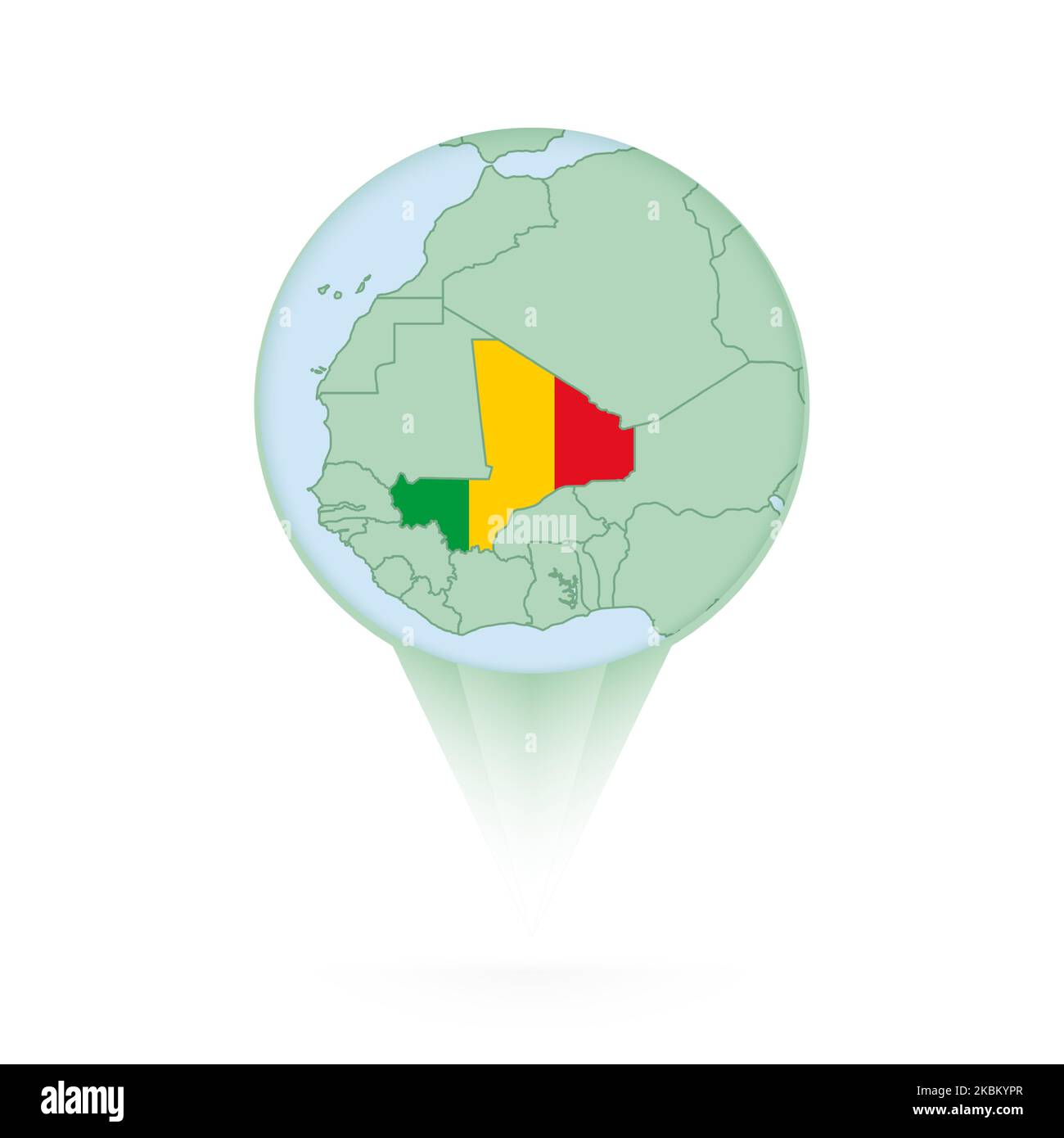 Carte du Mali, icône de situation élégante avec carte et drapeau du ...