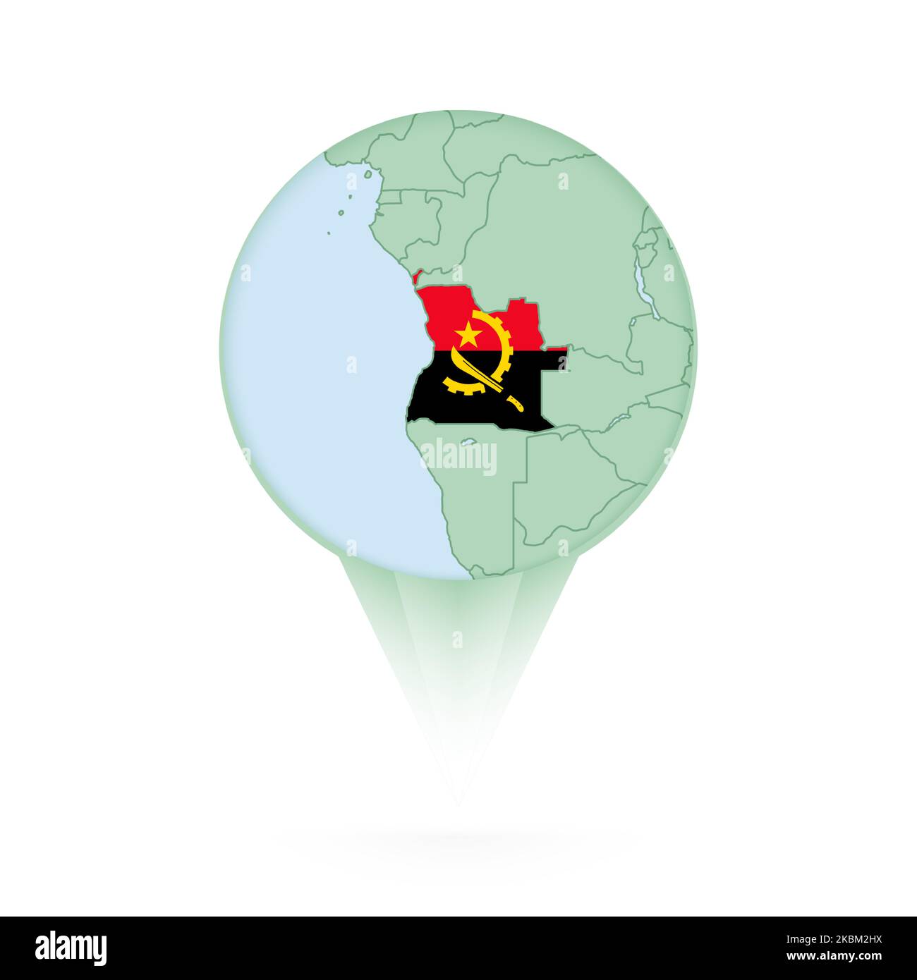 Carte de l'Angola, icône de situation élégante avec carte et drapeau de ...