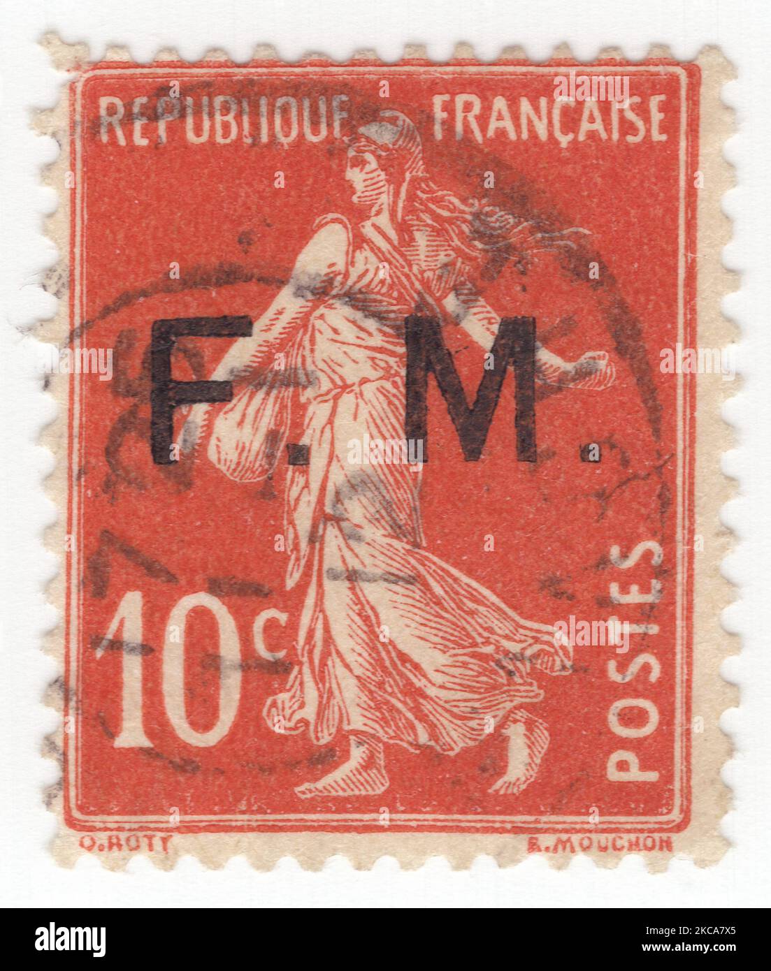 FRANCE - 1907 : un timbre militaire rouge de 10 centimes représentant l ...