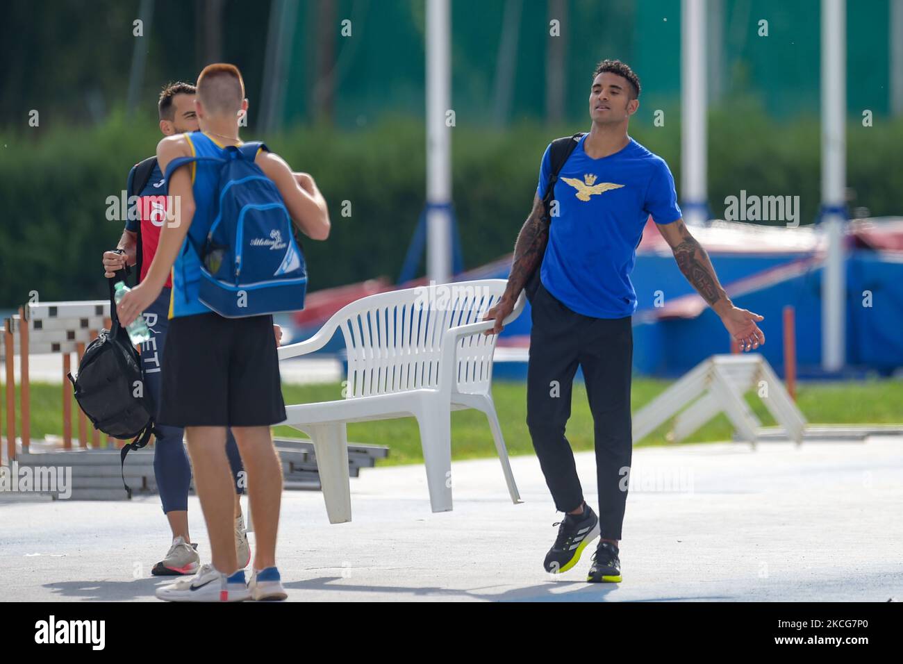 Andrew Howe Besozzi avant la compétition à Rieti, en Italie, le 18 juin 2021. Athlétisme au ...