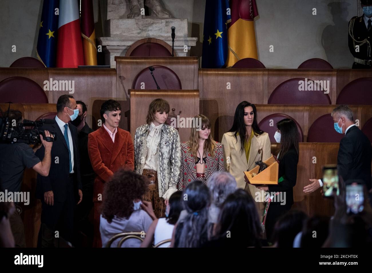 Les membres du groupe Maneskin, Victoria de Angelis, Damiano David ...