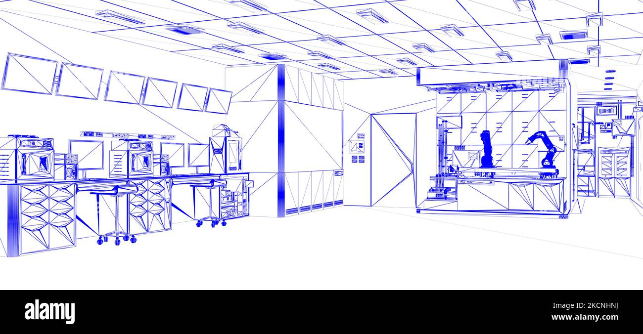 3d rendu blanc intérieur de laboratoire futuriste dans l'usine de ...