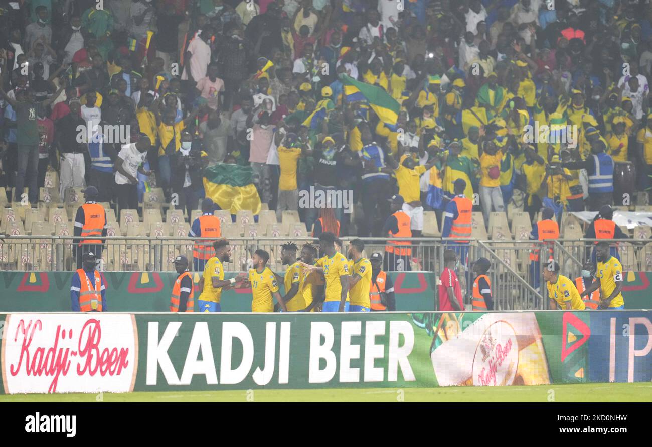 Aaron Boupendza, du Gabon, célèbre son deuxième but au Maroc contre le ...