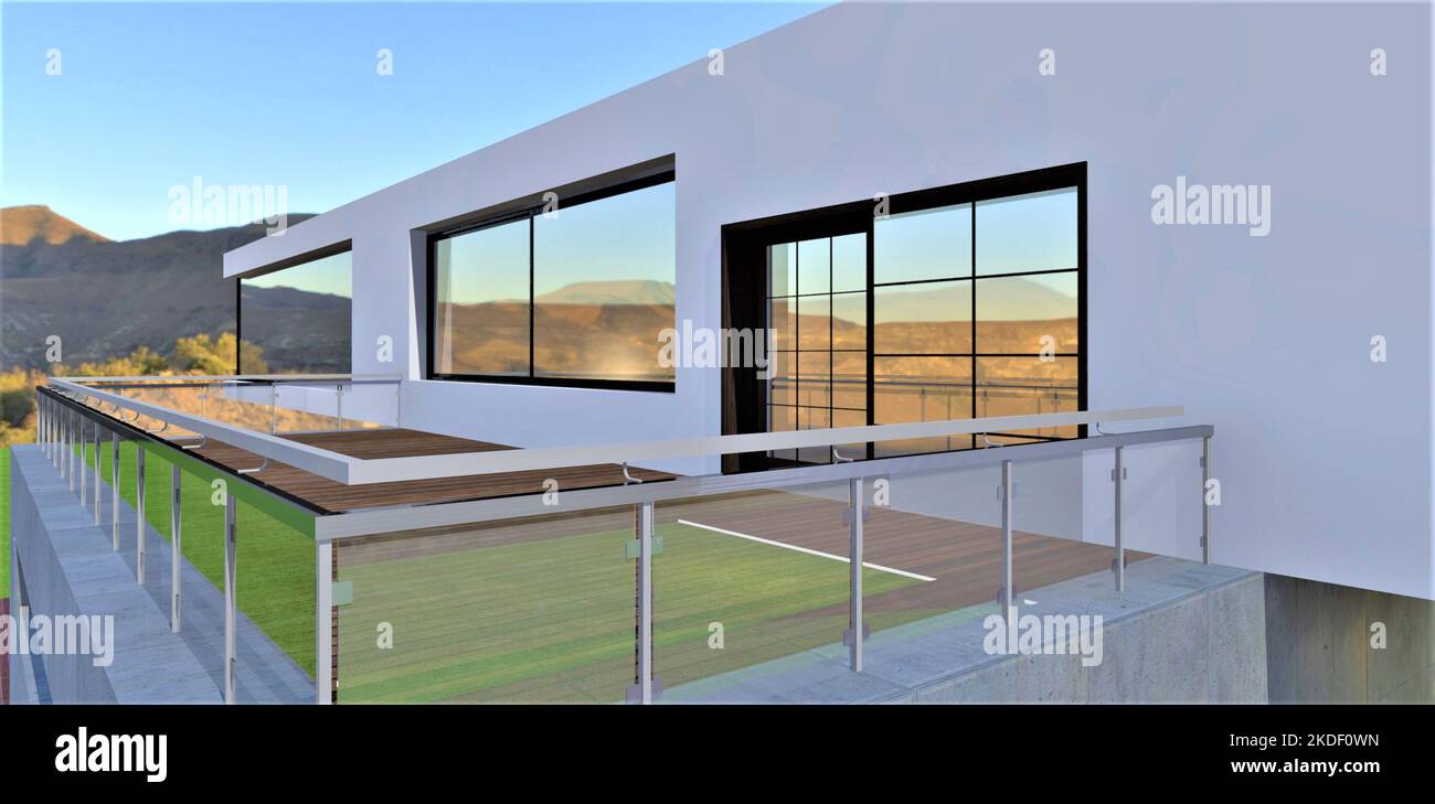 Balcon frais de la maison contemporaine privée construite dans les ...