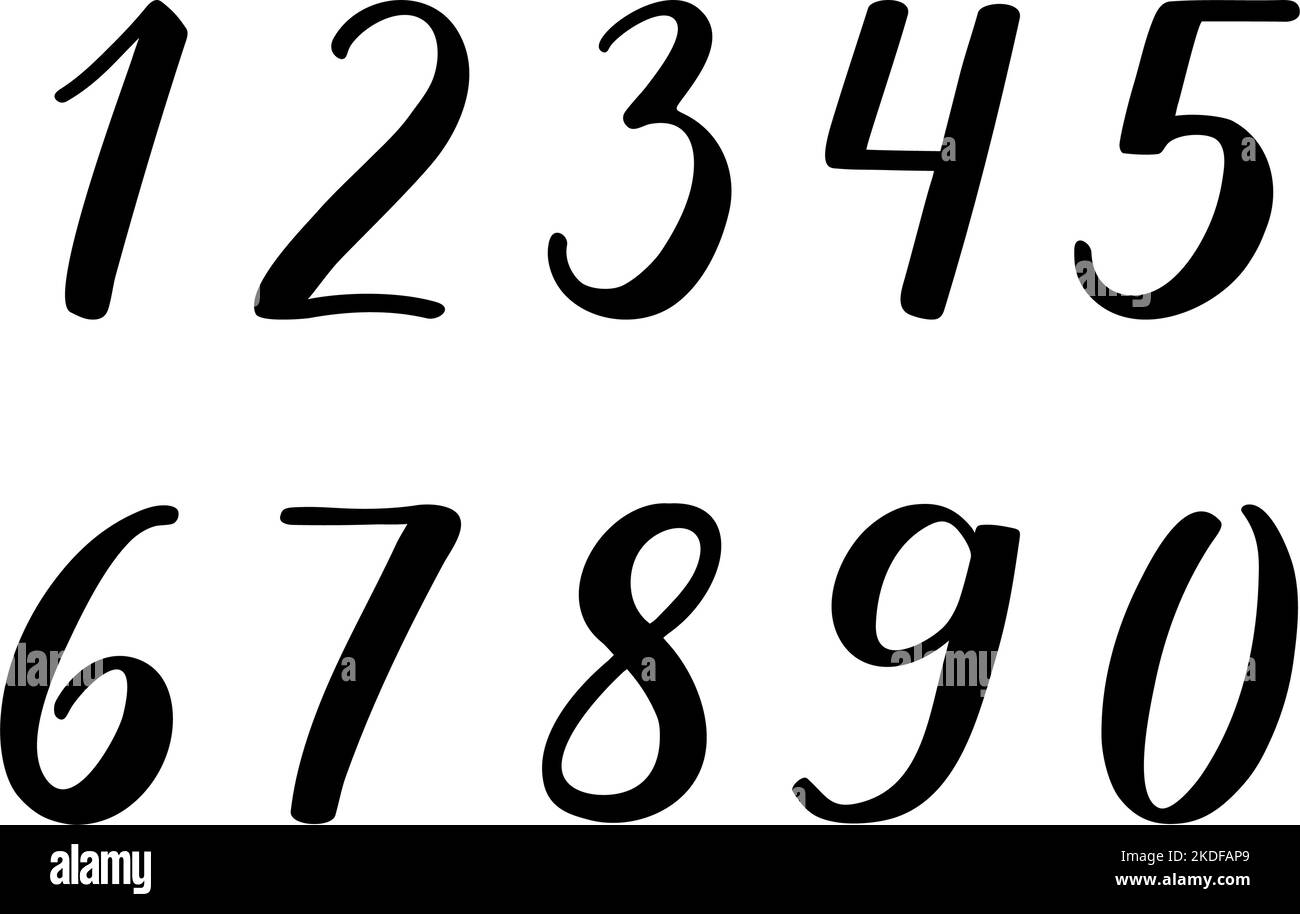 Numéro 1, 2, 3, 4, 5, 6, 7, 8, 9, 0 lettrage manuscrit calligraphie ...