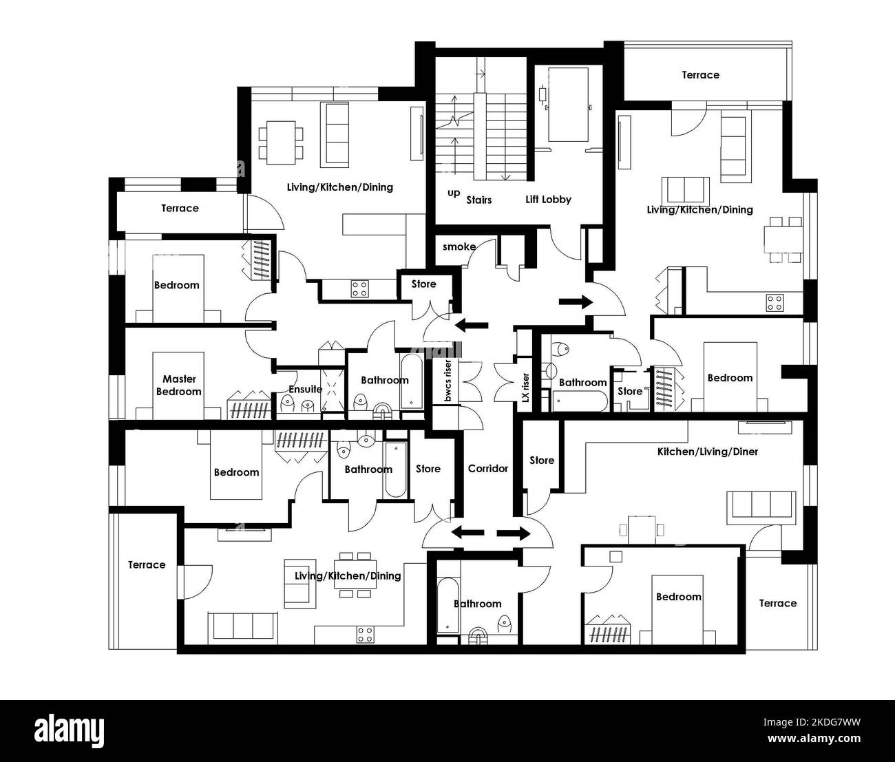 plan de 2d étages. Plan d'étage noir blanc. Plan d'étage. Espace ...