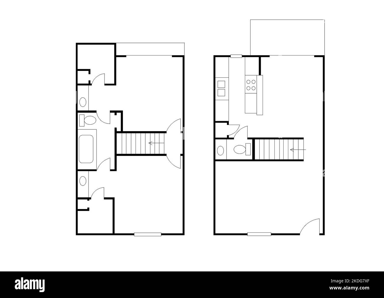 plan de 2d étages. Plan d'étage noir blanc. Plan d'étage. Espace ...