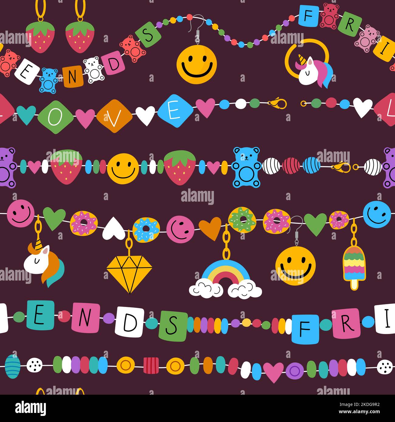 Motif bijoux pour enfants. Perles en plastique style 90s éléments ...