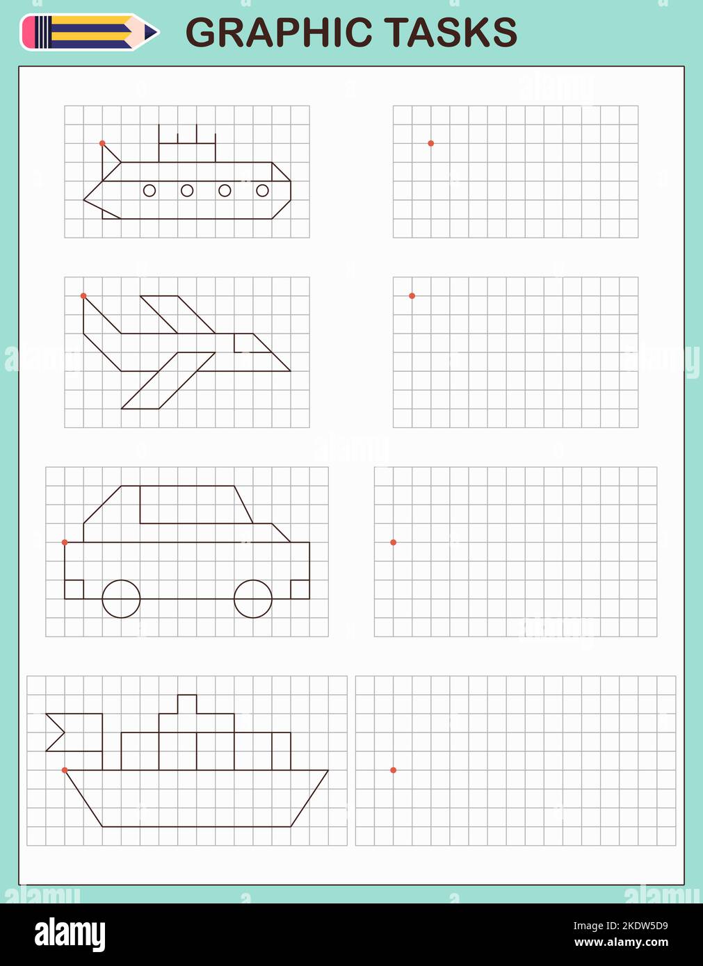 Tâches graphiques par cellules. Jeux éducatifs pour enfants Image ...
