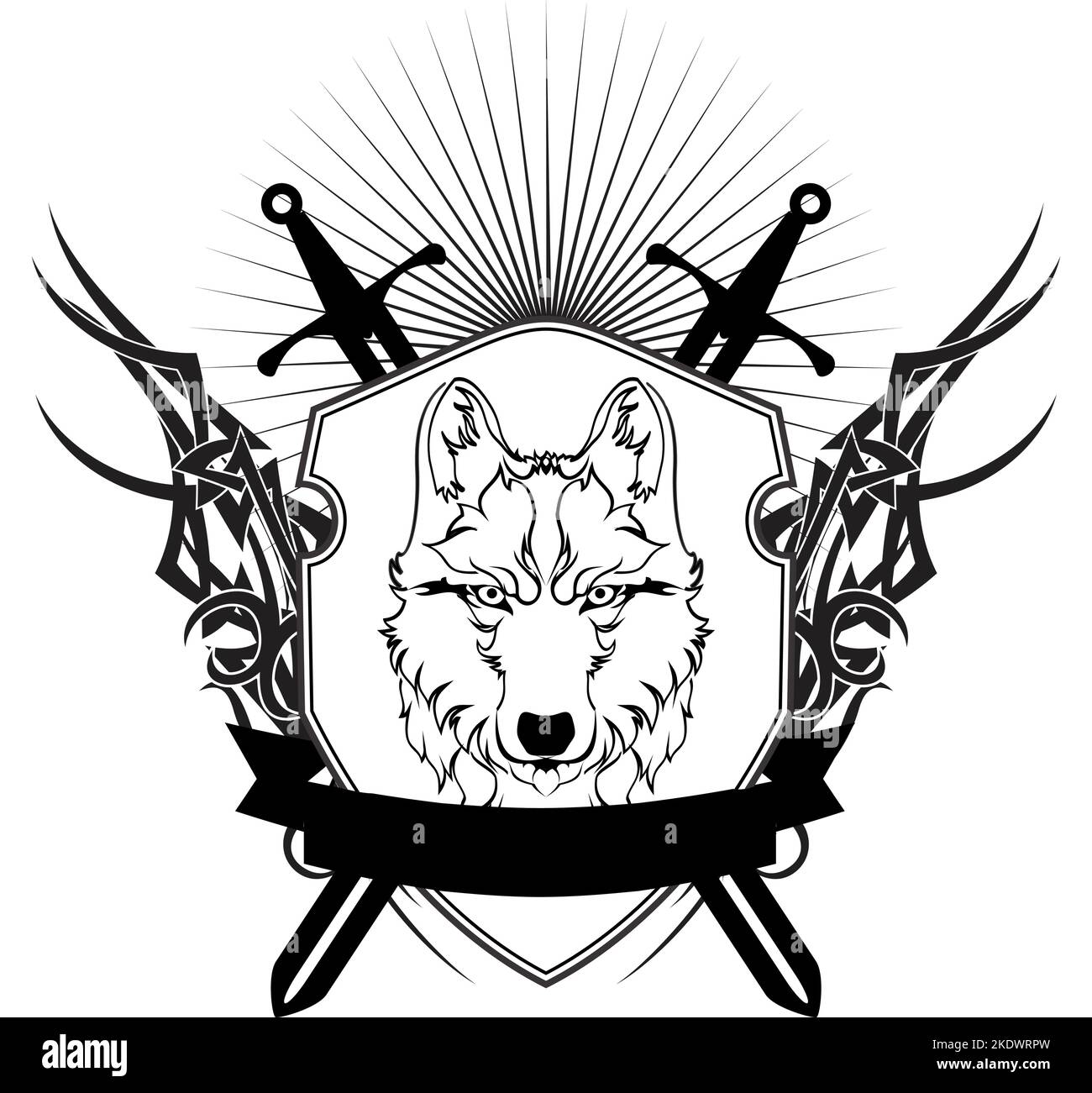 drapeau de tatouage de tête tribale de loup blason emblème. insigne ...