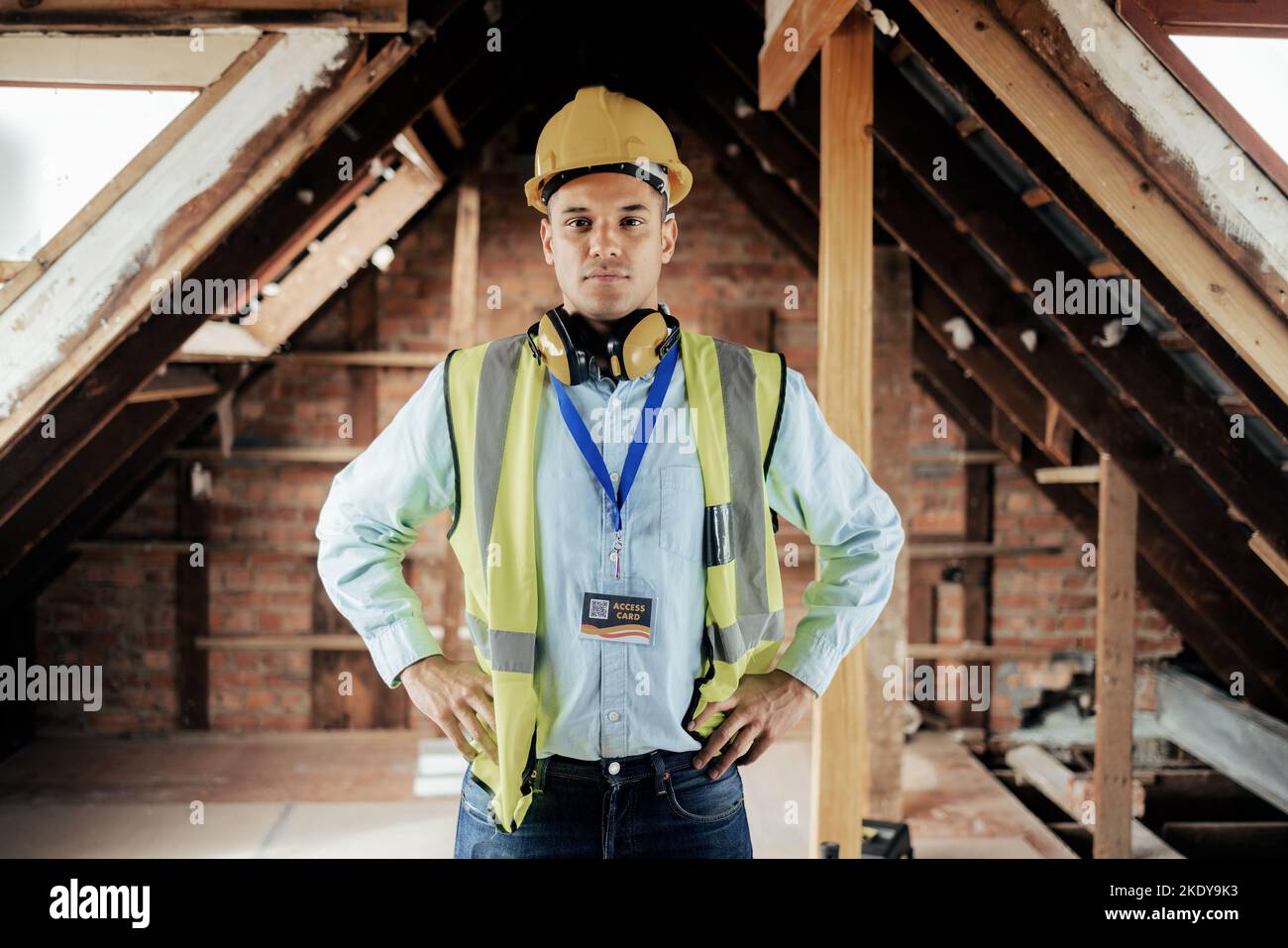 Portrait, homme de construction et chef de file pour le projet de ...