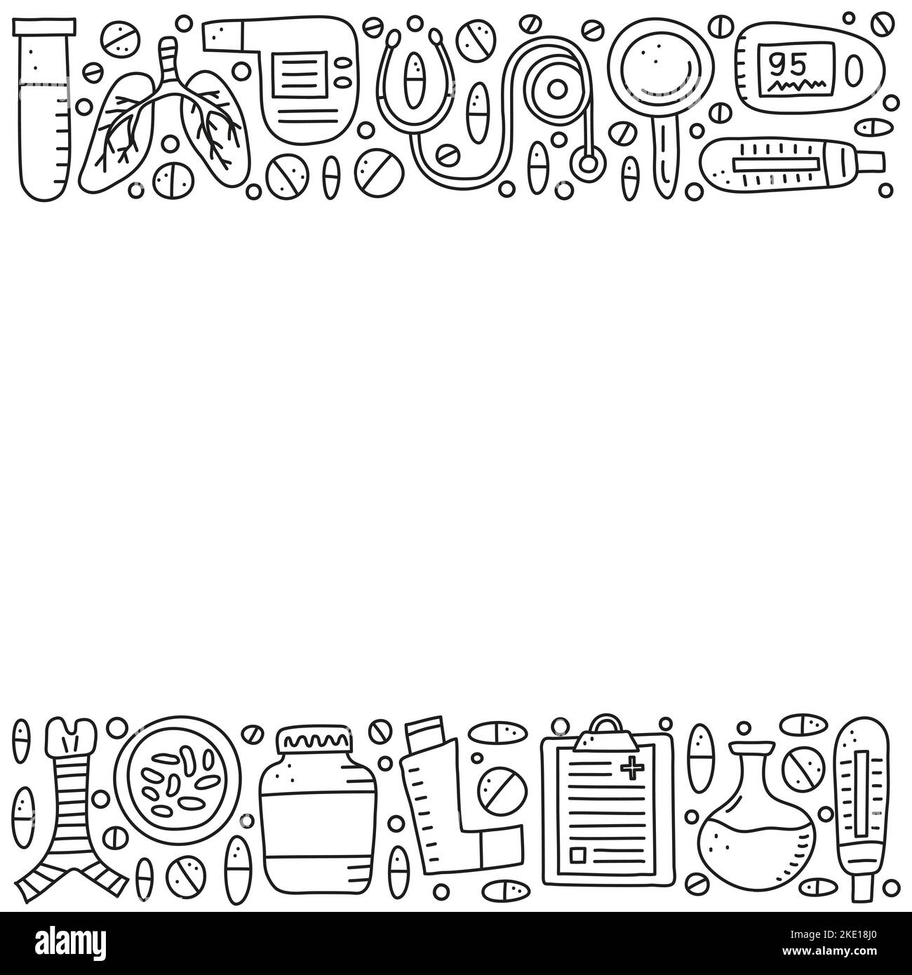 Affiche avec doodle contour pulmonologiey articles, y compris les ...