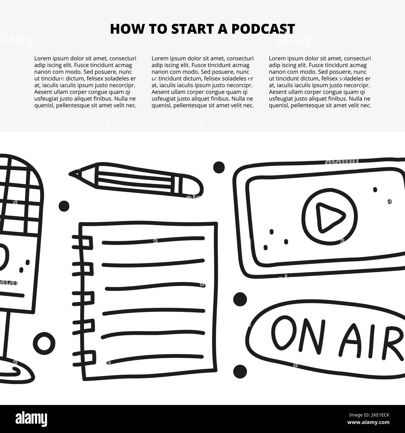 Modèle d'article avec espace pour le texte et les icônes de podcast de ...