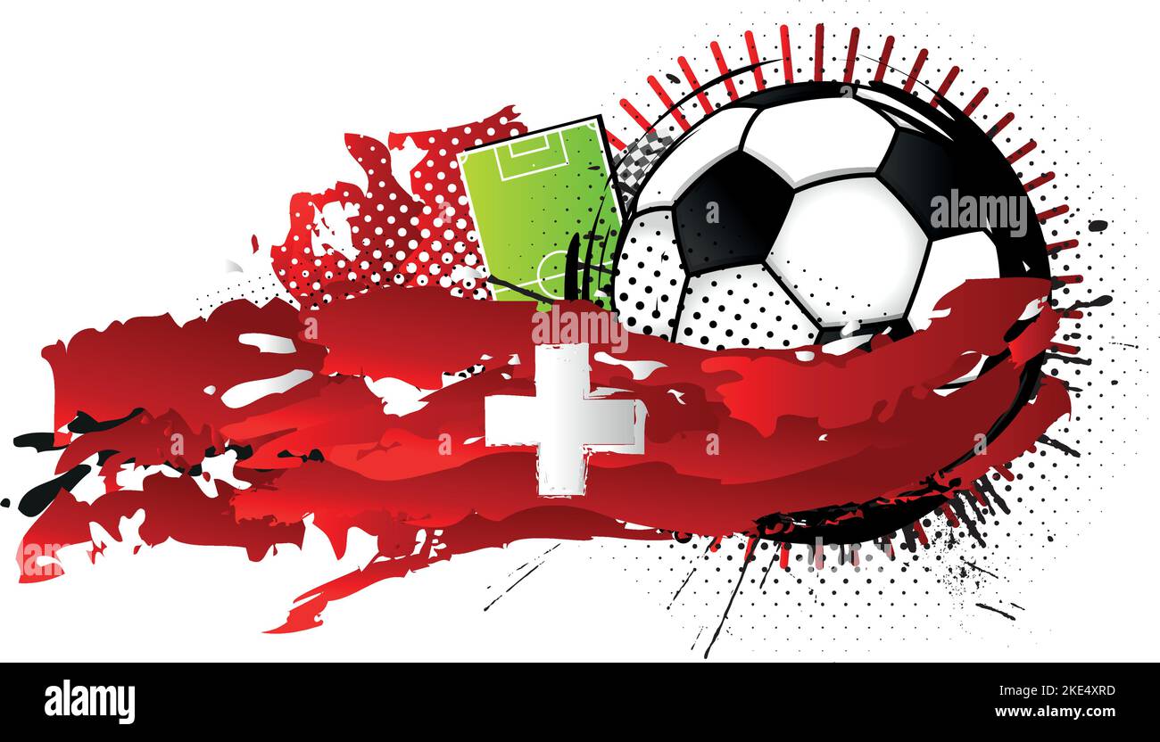 Ballon de football noir et blanc entouré de taches rouges et blanches ...