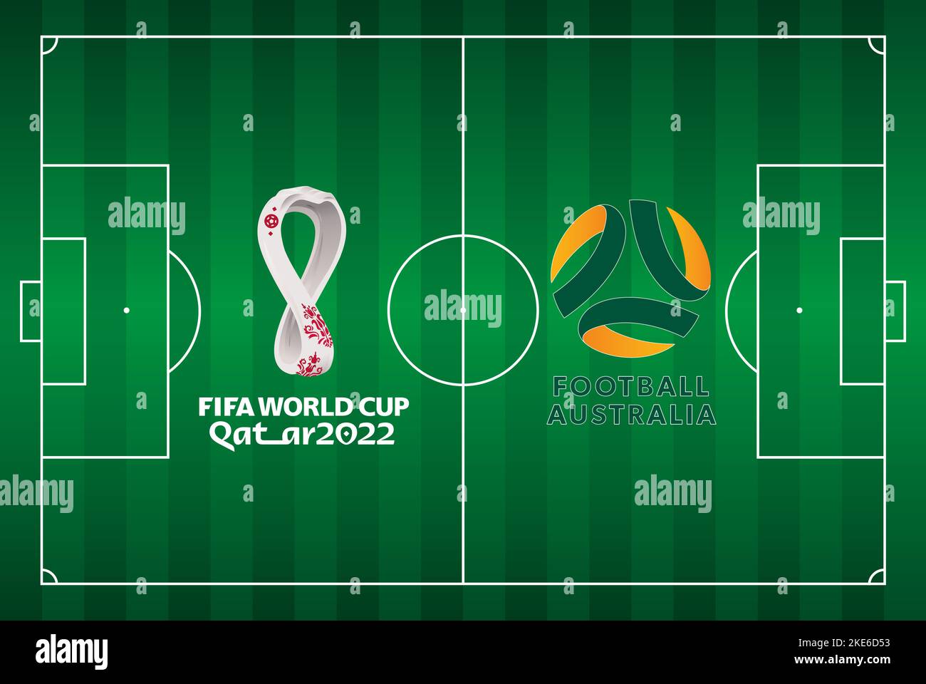 Terrain de football vu d'en haut avec l'emblème de la fédération de football d'Australie ...