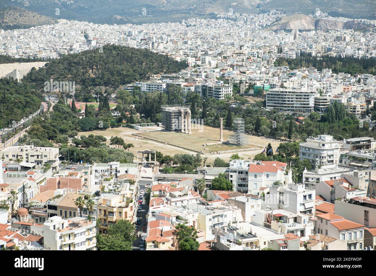 Athènes, Grèce. L'Acropole et le temple du Parthénon, point de repère. Les vestiges anciens ...