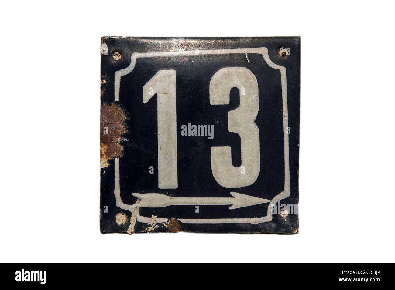 Plaque émaillée de métal carré de meuge patiné du numéro de rue avec le ...