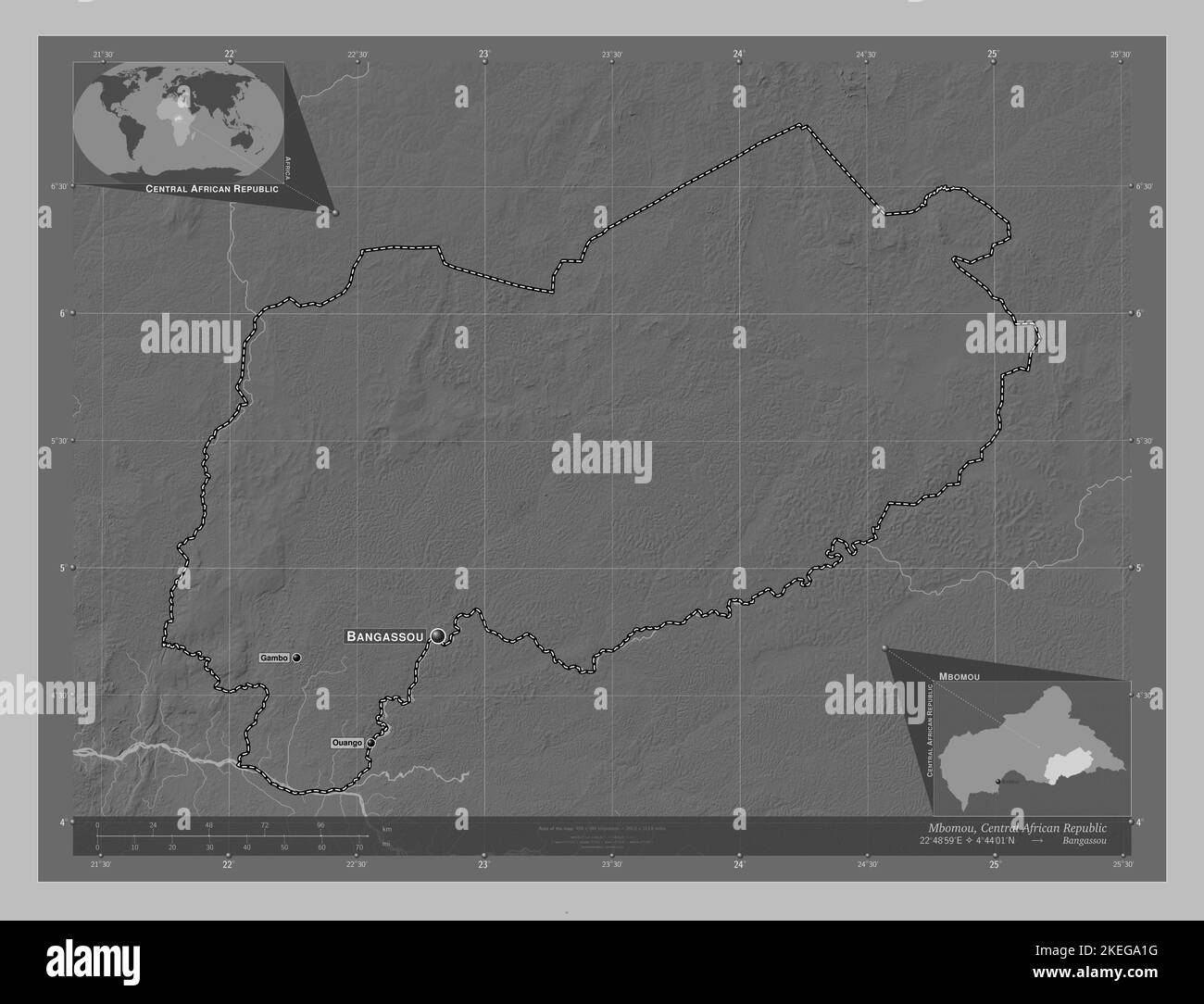 Mbomou, préfecture de la République centrafricaine. Carte d'altitude en ...