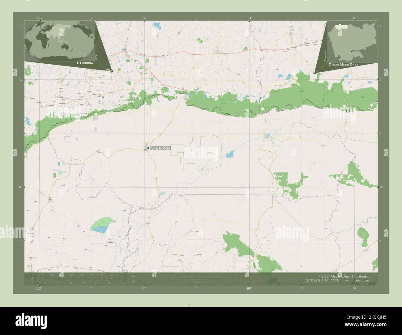 Otdar Mean Chey, province du Cambodge. Ouvrez la carte des rues. Lieux ...