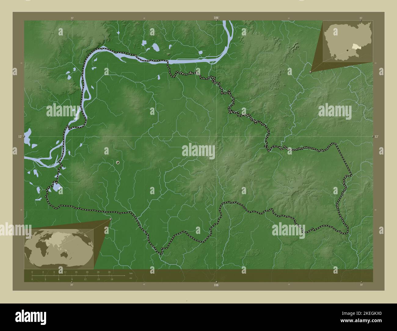 Tbong Khmum, province du Cambodge. Carte d'altitude colorée en style ...