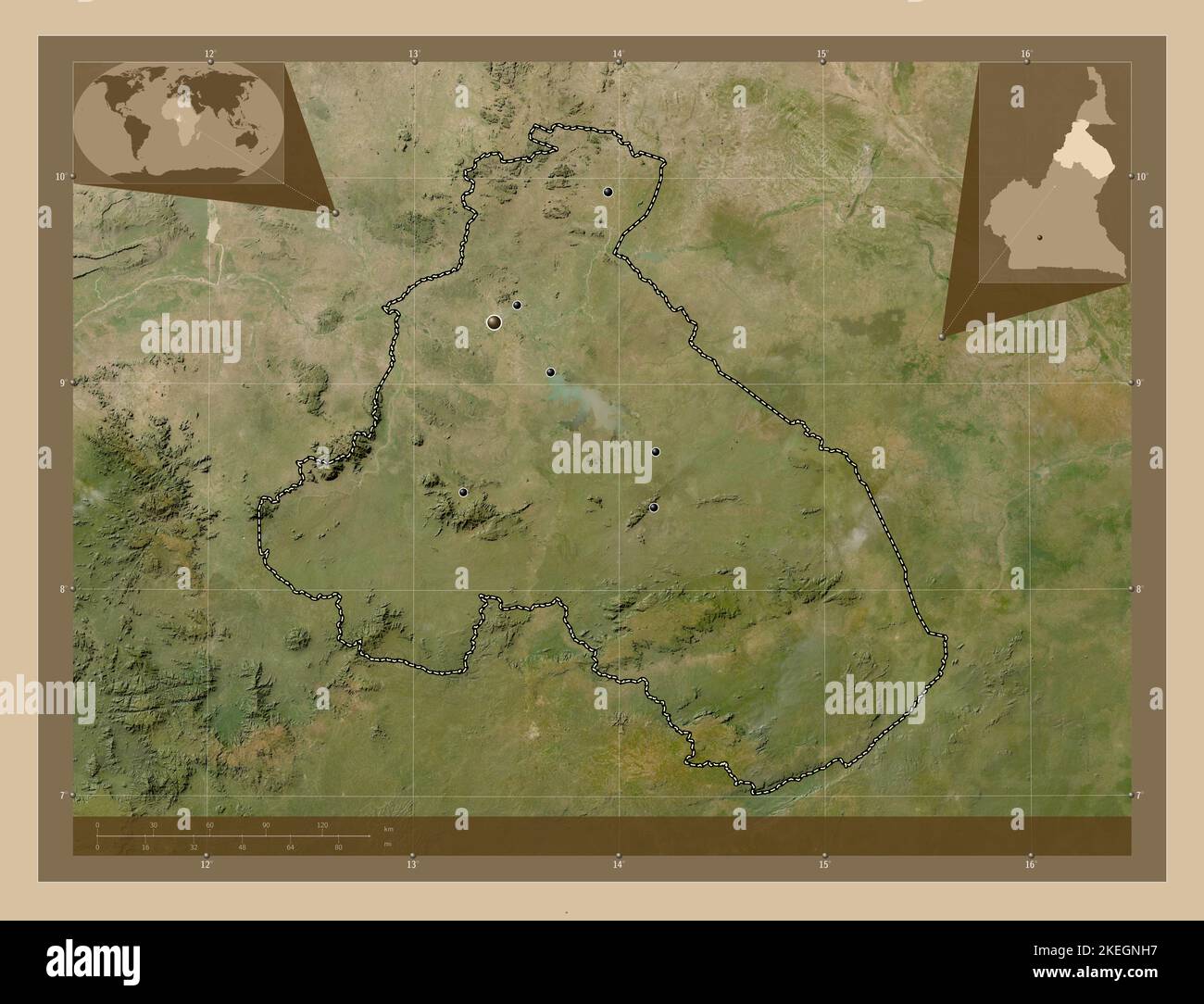Nord, région du Cameroun. Carte satellite basse résolution. Lieux des ...