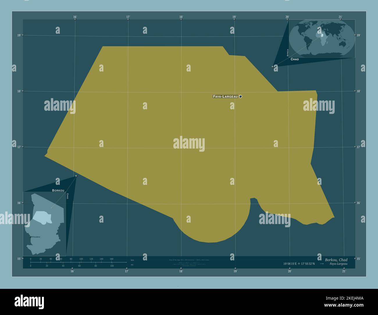 Borkou, région du Tchad. Forme de couleur unie. Lieux et noms des ...
