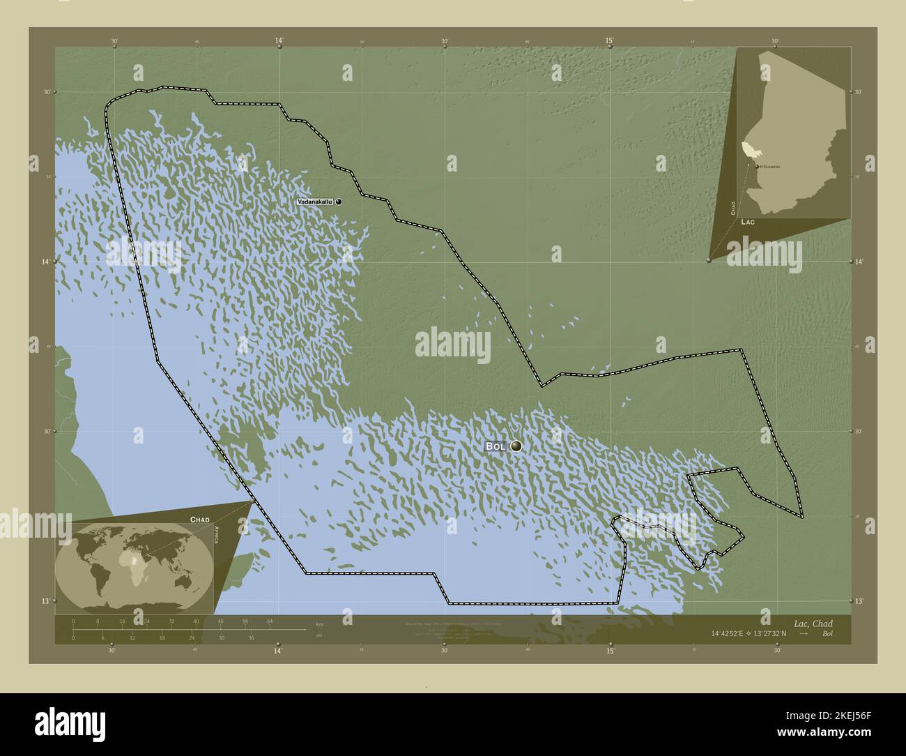 Lac, région du Tchad. Carte d'altitude colorée en style wiki avec lacs ...
