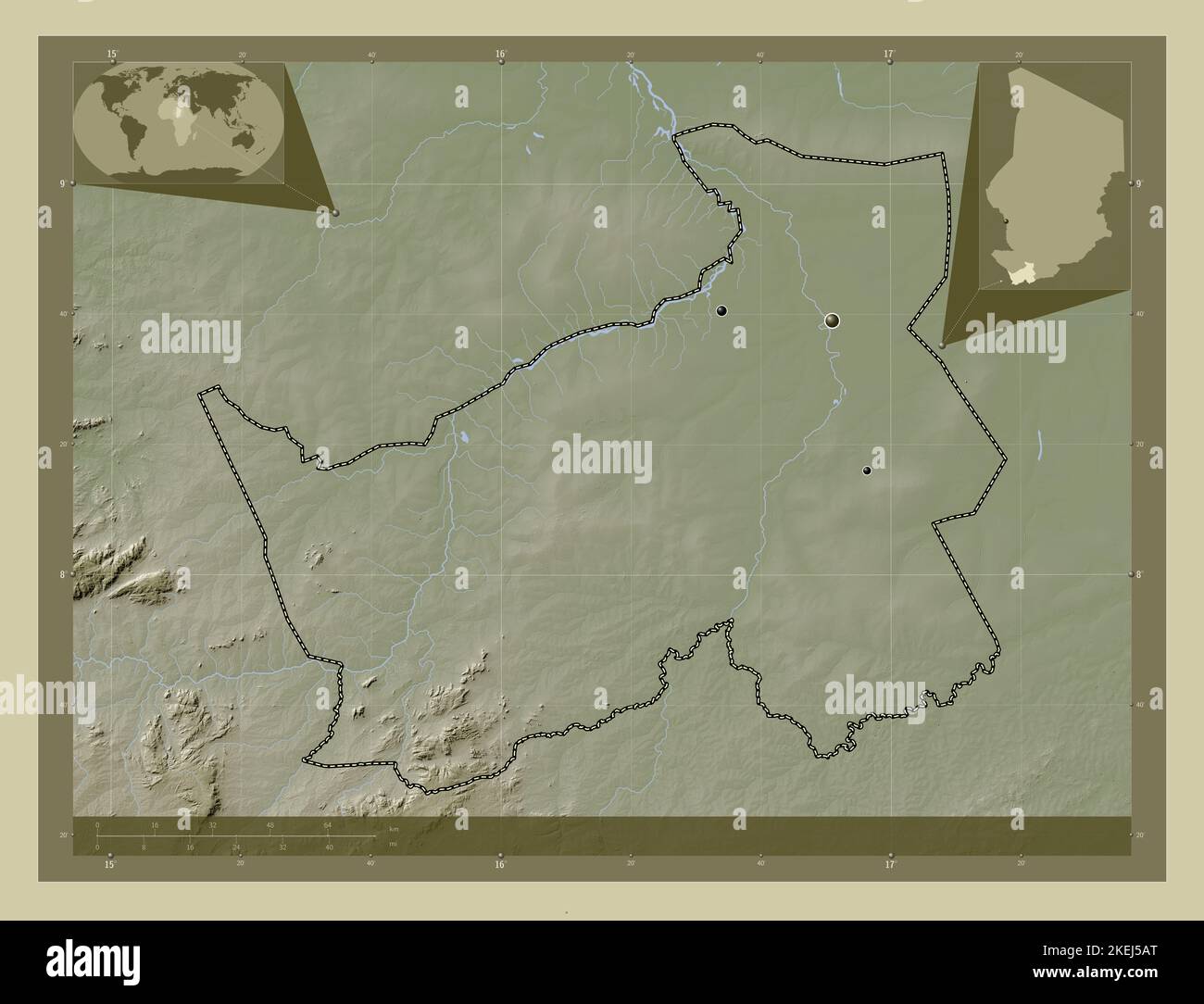 Logone Oriental, région du Tchad. Carte d'altitude colorée en style ...