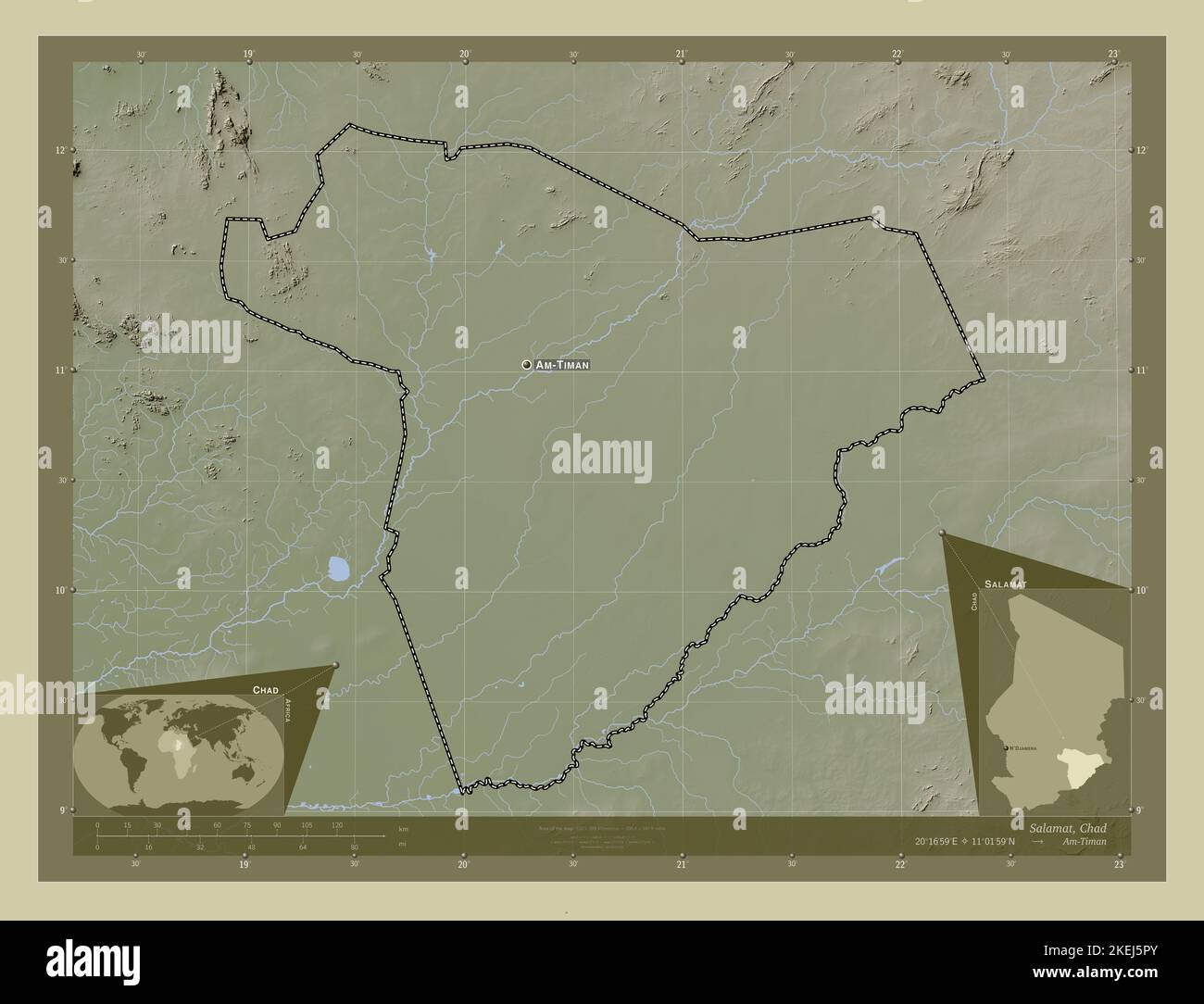 Salamat, région du Tchad. Carte d'altitude colorée en style wiki avec ...