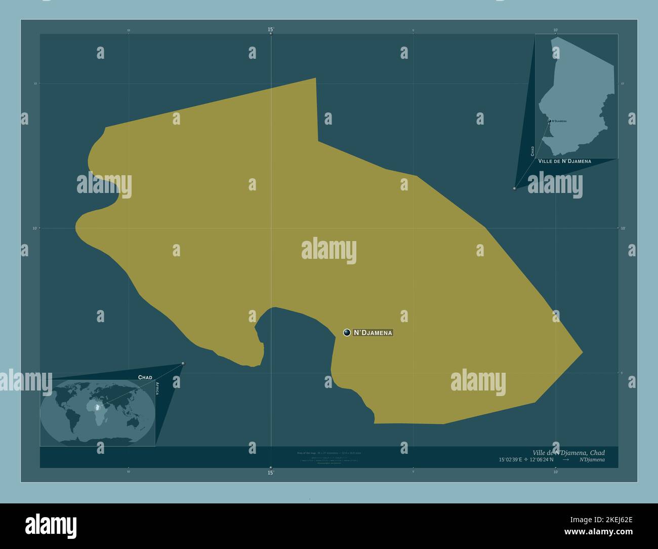Ville de n'Djamena, région du Tchad. Forme de couleur unie. Lieux et noms des principales villes ...